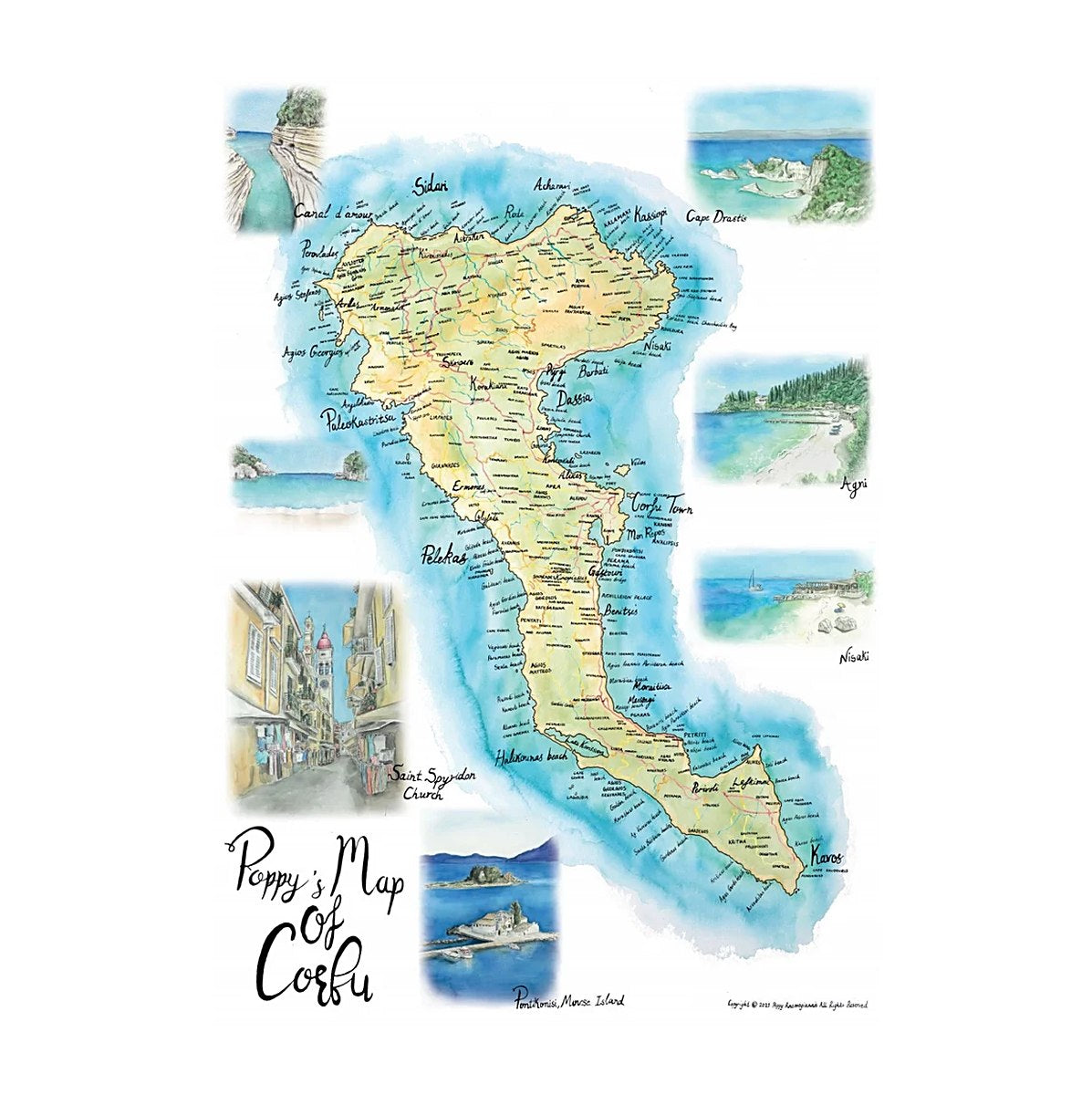 Corfù mappa turistica di Poppy - LIMANAKI – Limanaki